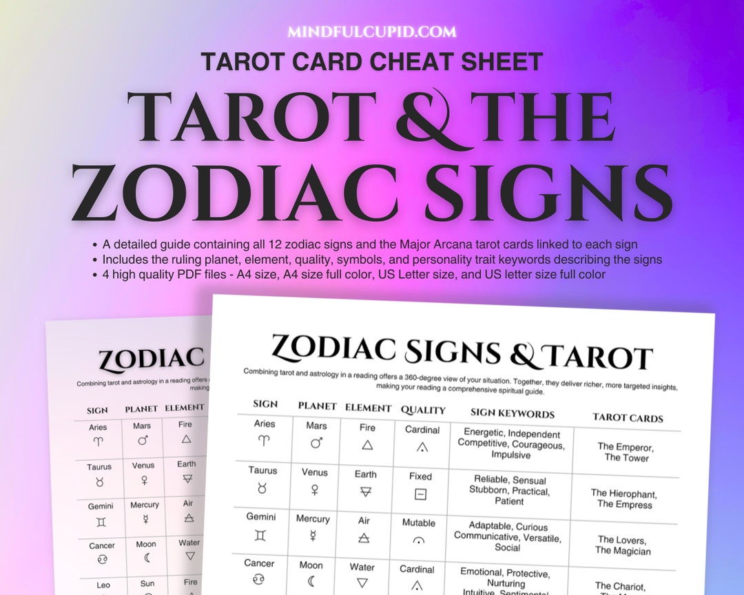 Zodiac Tarot Guide Tarot Cheat Sheet Tarot Reference Etsy Australia