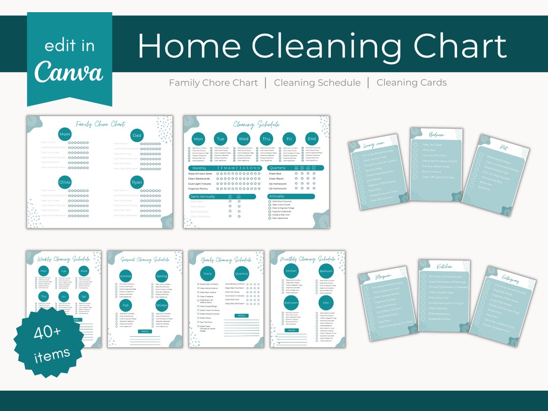 Editable Chore Chart Household Cleaning Schedule Family Cleaning ...