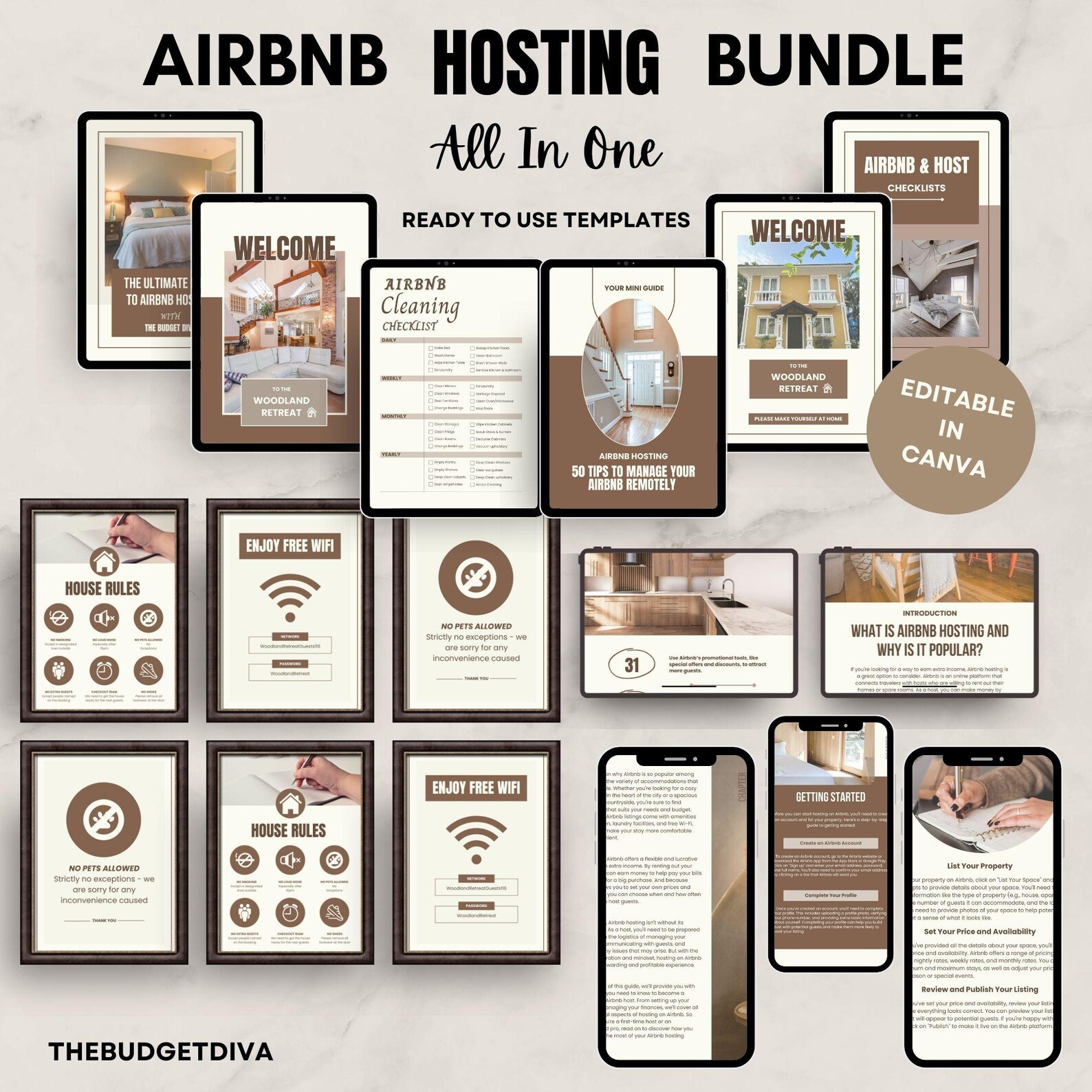 Airbnb Boho Checklist Bundle Editable Airbnb Canva Customizable Starter ...
