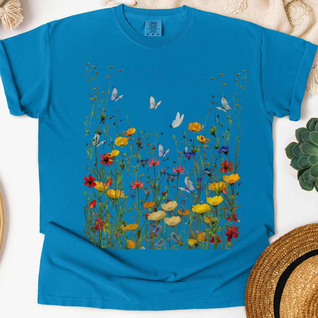 Pressed Flower Shirt Boho Wildflower T-shirt Comfort Color Boho Floral ...