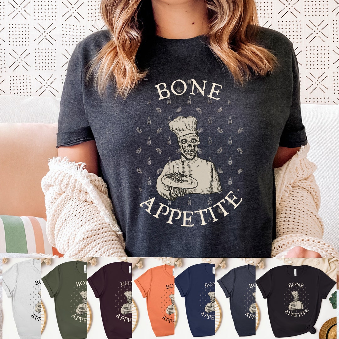 Goth Skull Chef Shirt Bone Appetite Funny-skeleton Halloweenshirt ...