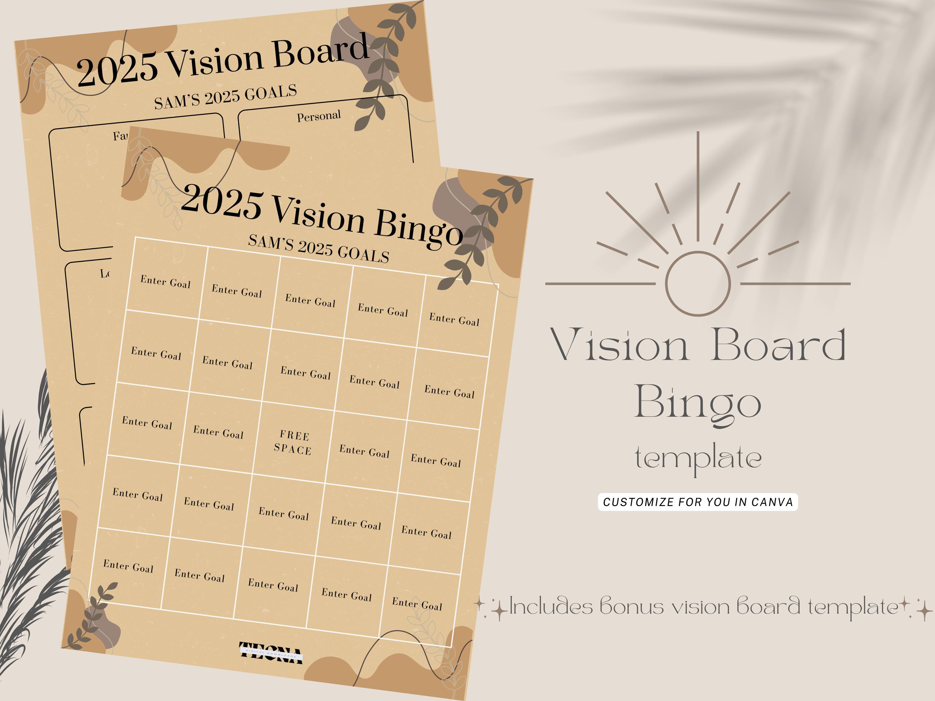 Bohovision Board Bingo Card, Boho Bingo Card,boho Vision Board ...