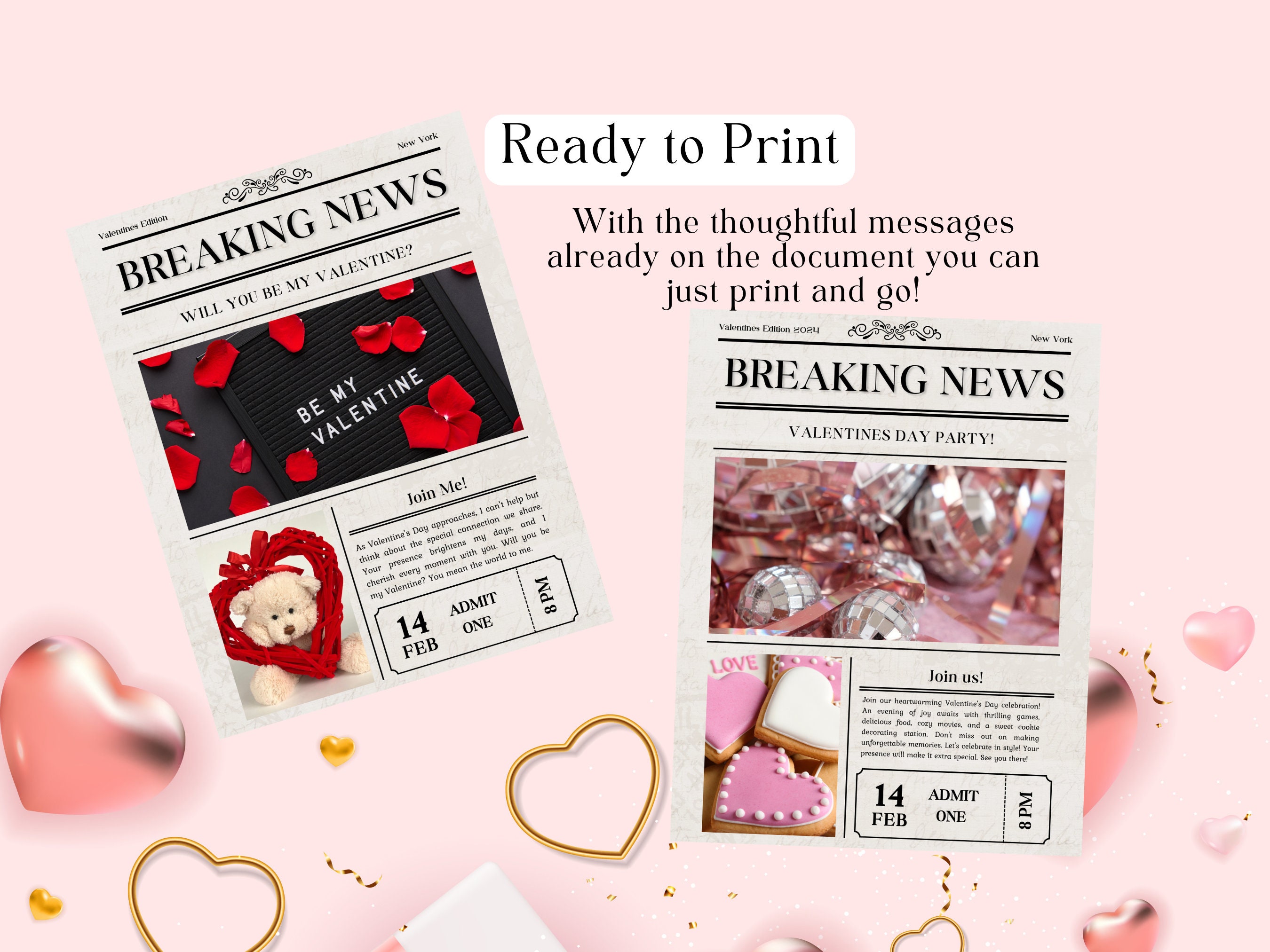 Valentines Newspaper Poster for Florists Valentines Day Decor or ...