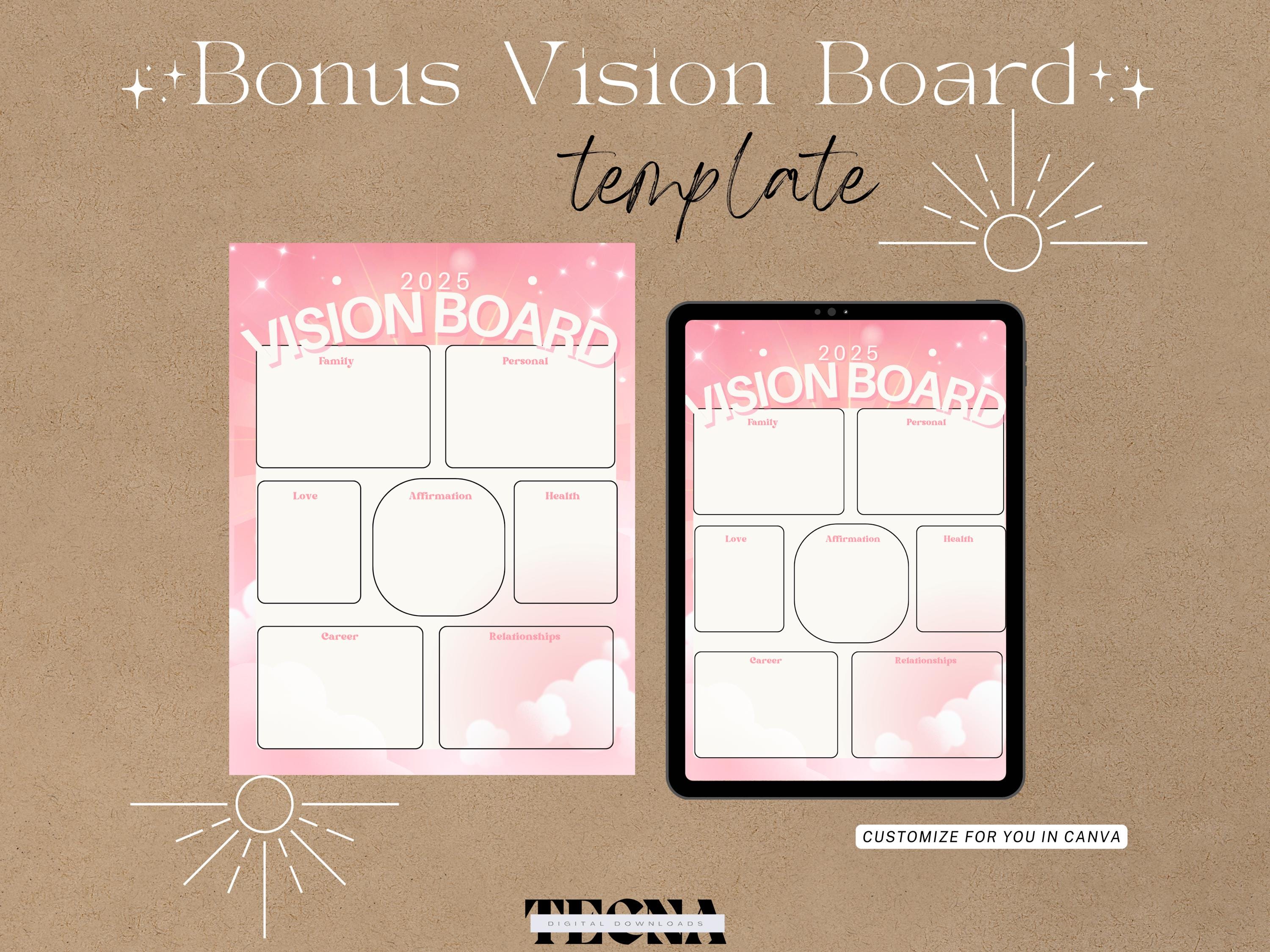 Vision Board Bingo Card: Pink Clouds Printable (canva Template) - Etsy