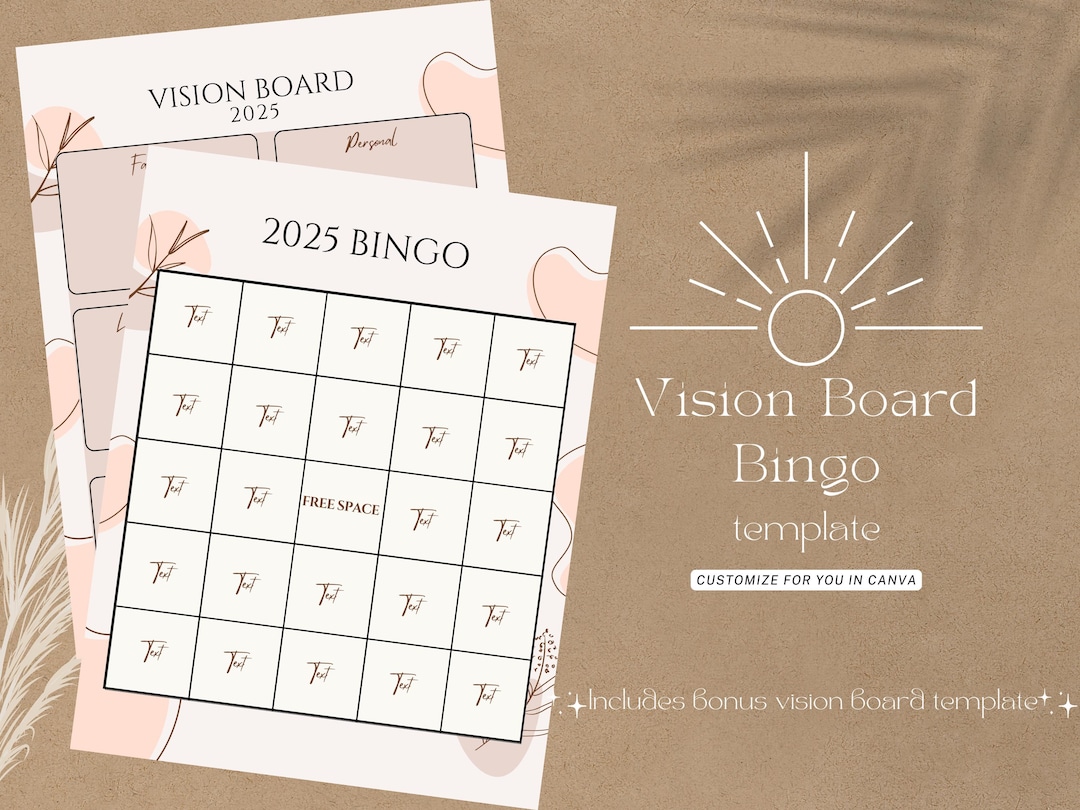 Modern Vision Board Bingo Card, Minimal Bingo Card, Modern Vision Board ...