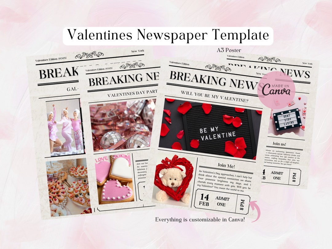 Valentines Newspaper Poster for Florists Valentines Day Decor or ...