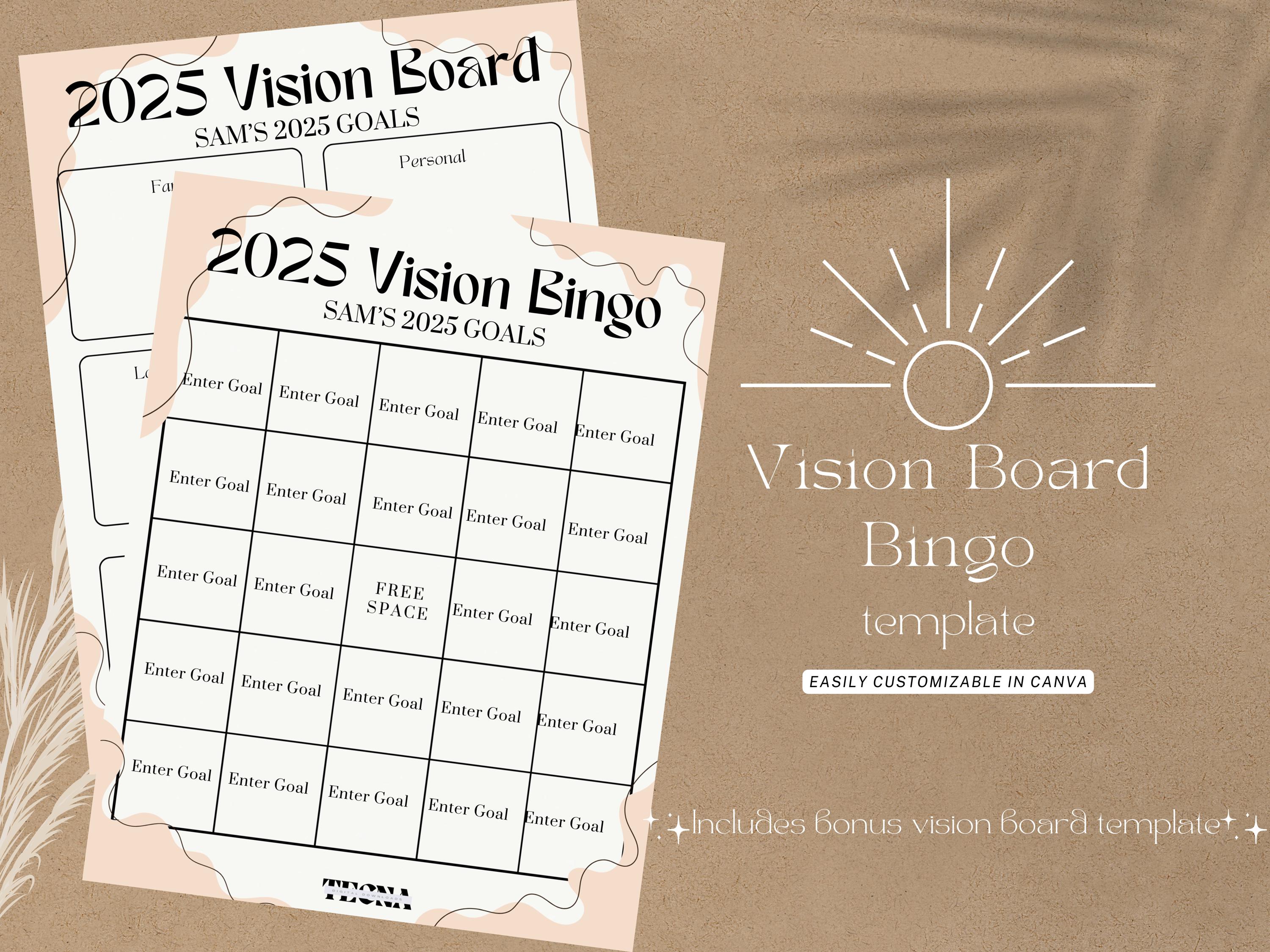 2025 Vision Board Bingo Card: Printable Canva Template (PDF) - Etsy