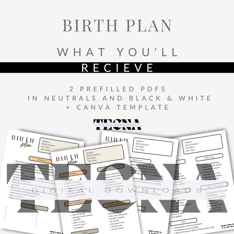 Birth Plan Template Editable in Canva Printable Birthing Plan Neutral ...