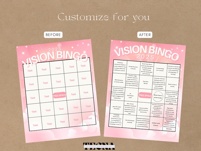 Vision Board Bingo Card: Pink Clouds Printable (canva Template) - Etsy