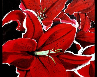 Original Painting of Red Lily in Acrylic - Etsy