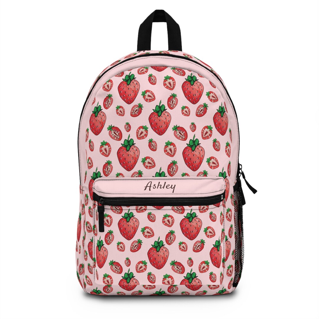 Strawberry Backpack - Personalized Cottegecore Pink Book Bag, Kawaii ...