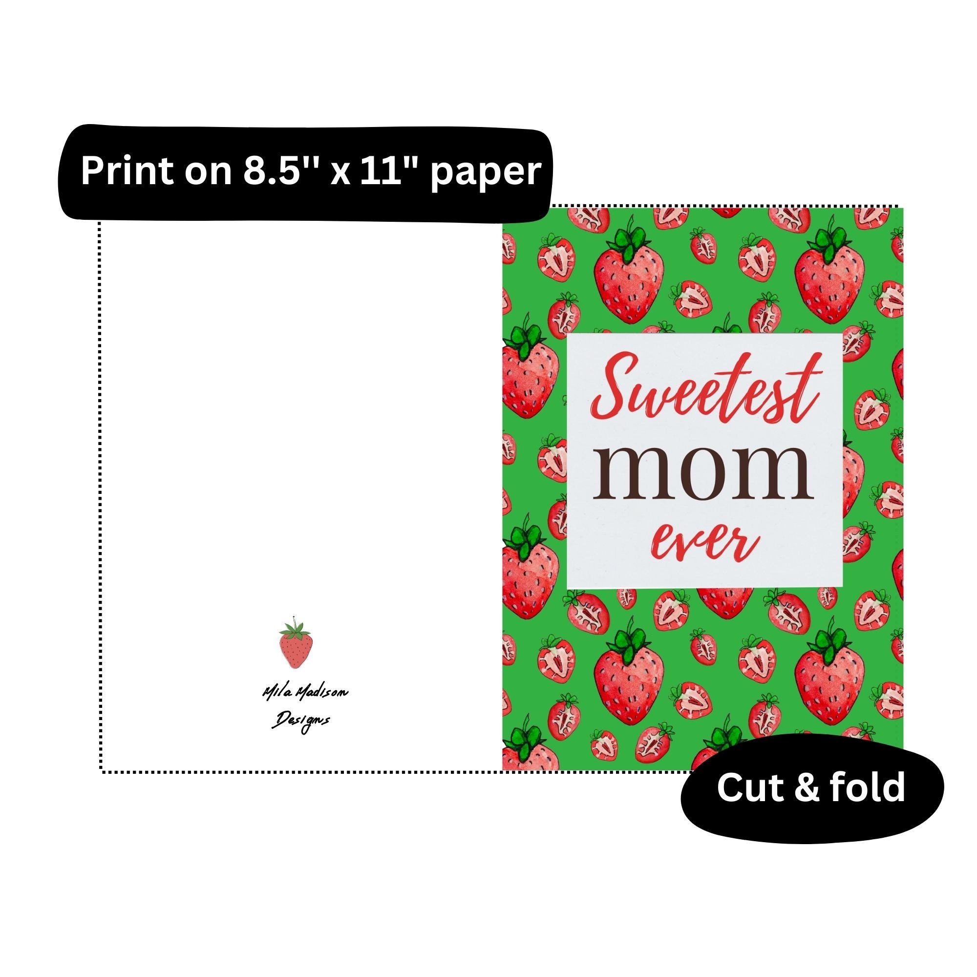 Strawberry Printable Mother's Day Card, Instant Download Greeting Card ...