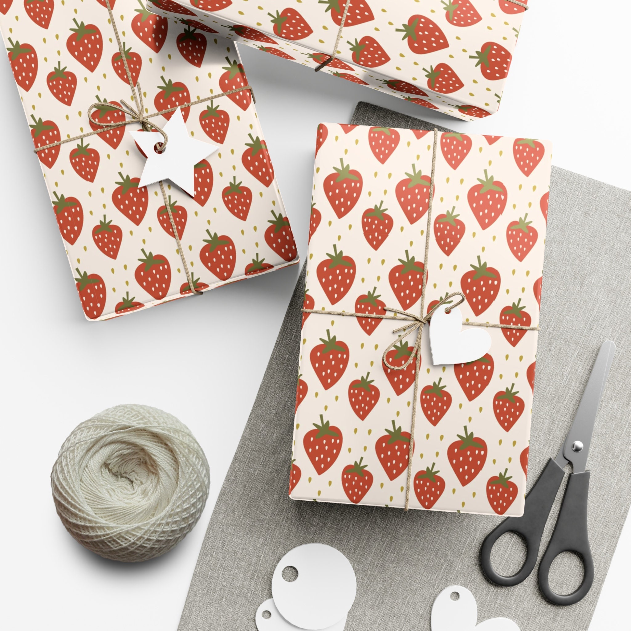 Strawberry Wrapping Paper, Cute Gift Wrap with a Fruit Print, Christmas ...
