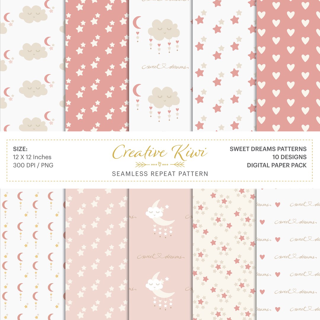 10 X Moon, Stars, Hearts, Clouds – Seamless Boho Backgrounds, Digital ...