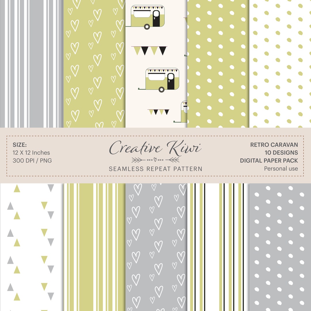 10 Retro Caravan & Abstract Boho Seamless Digital Papers, Digital ...