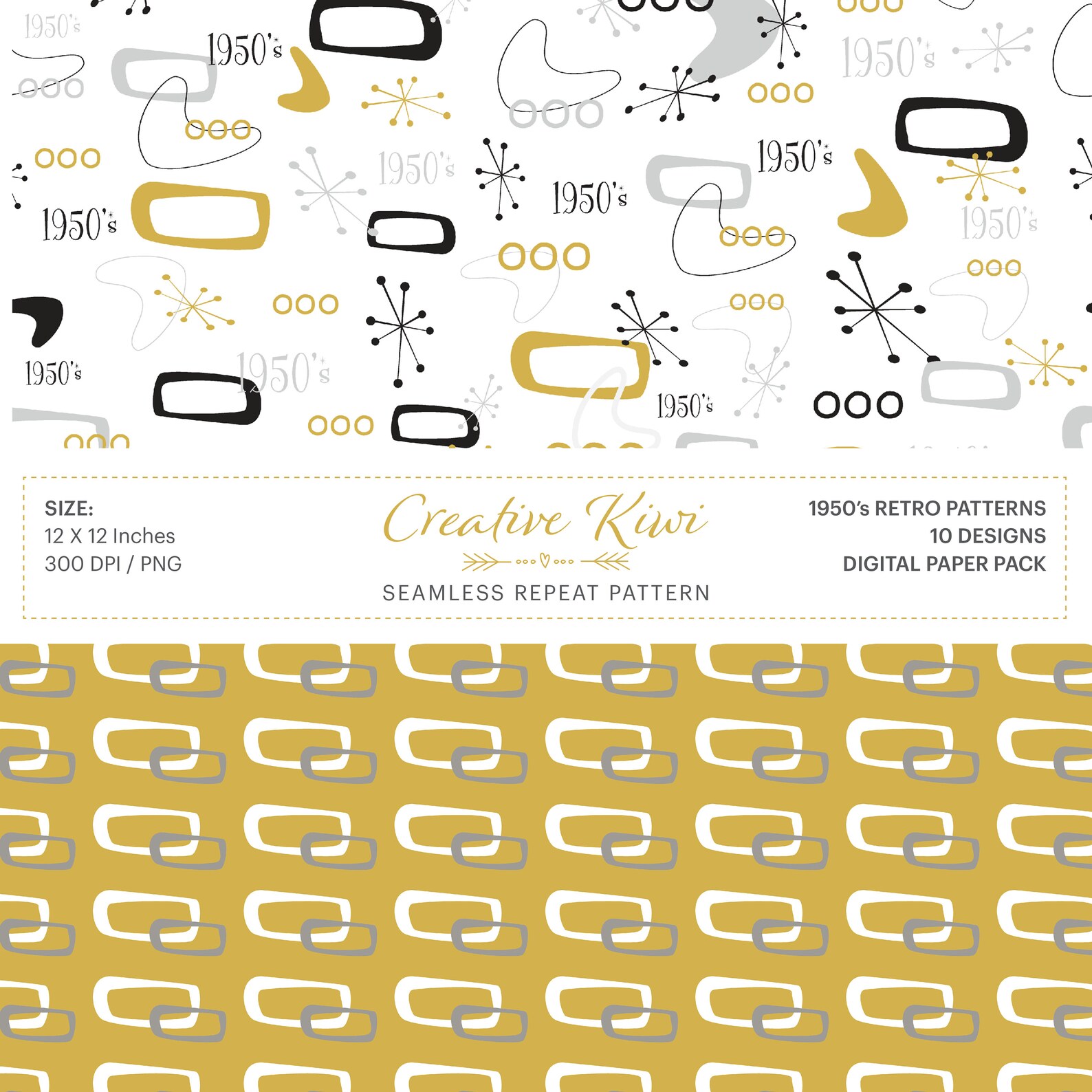 10 X 1950s Retro, Vintage – Seamless Boho Backgrounds, Digital ...