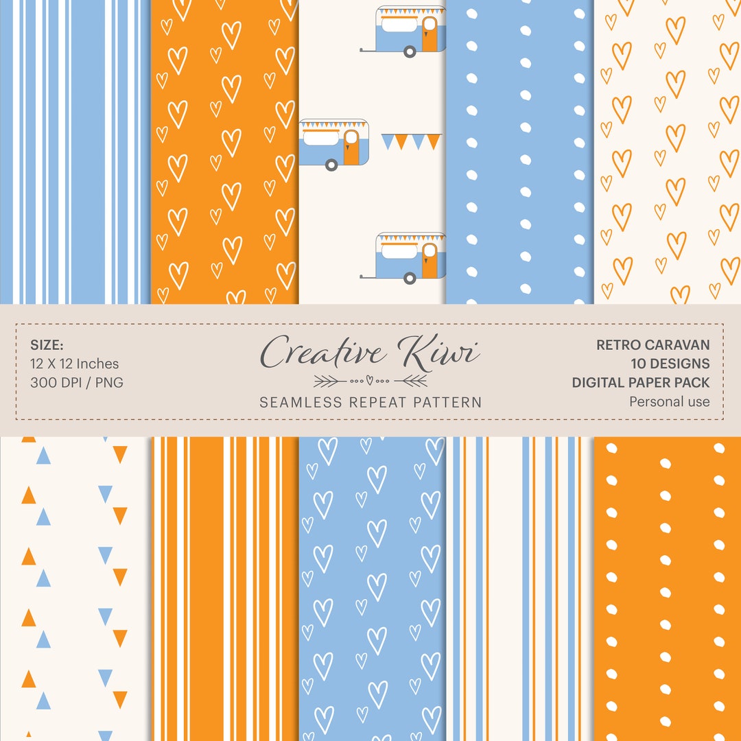 10 Retro Caravan & Abstract Boho Seamless Digital Papers, Digital ...