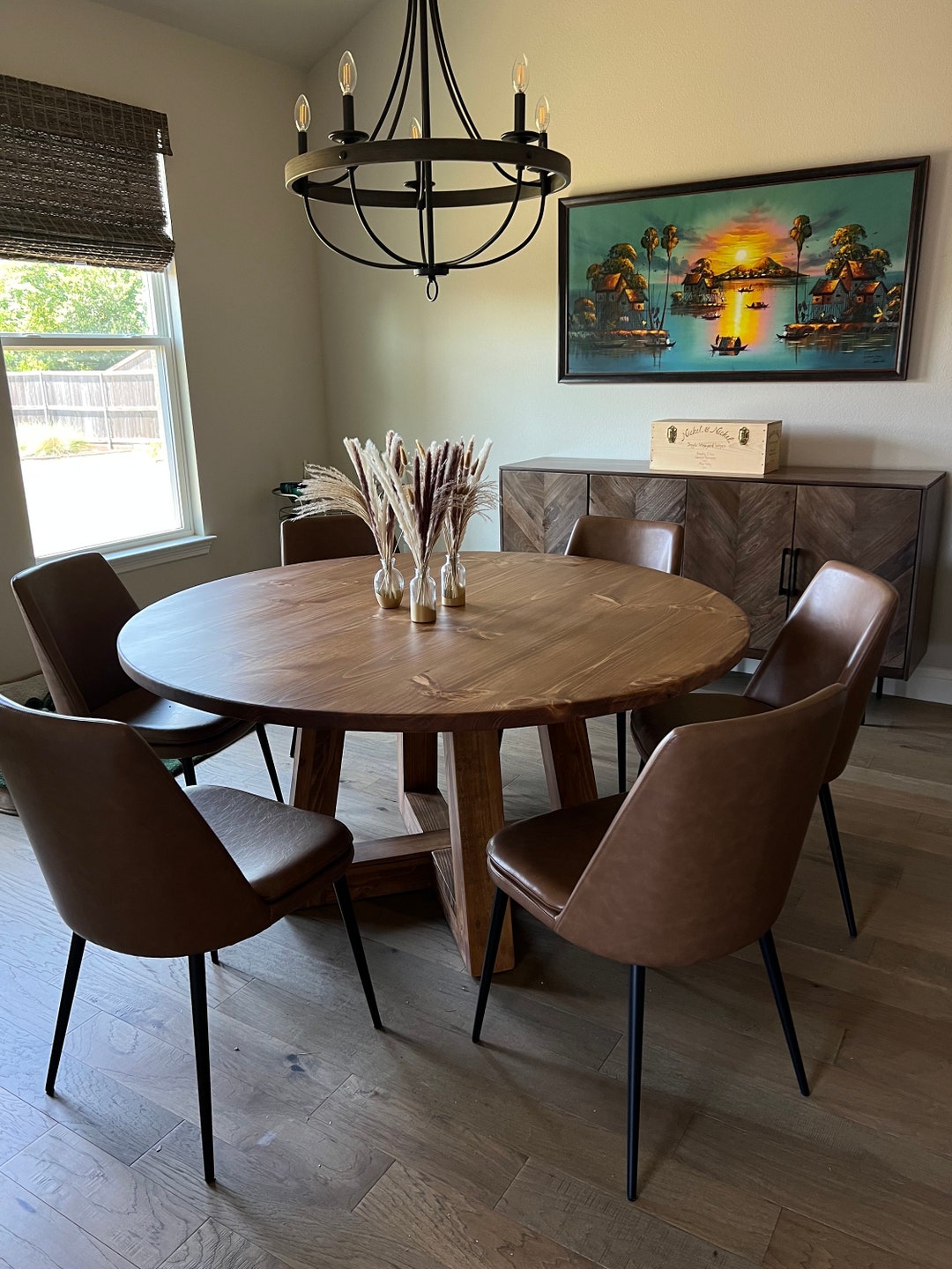 60 Trapezoid Round Dining Table Handmade Hardwood Base - Etsy