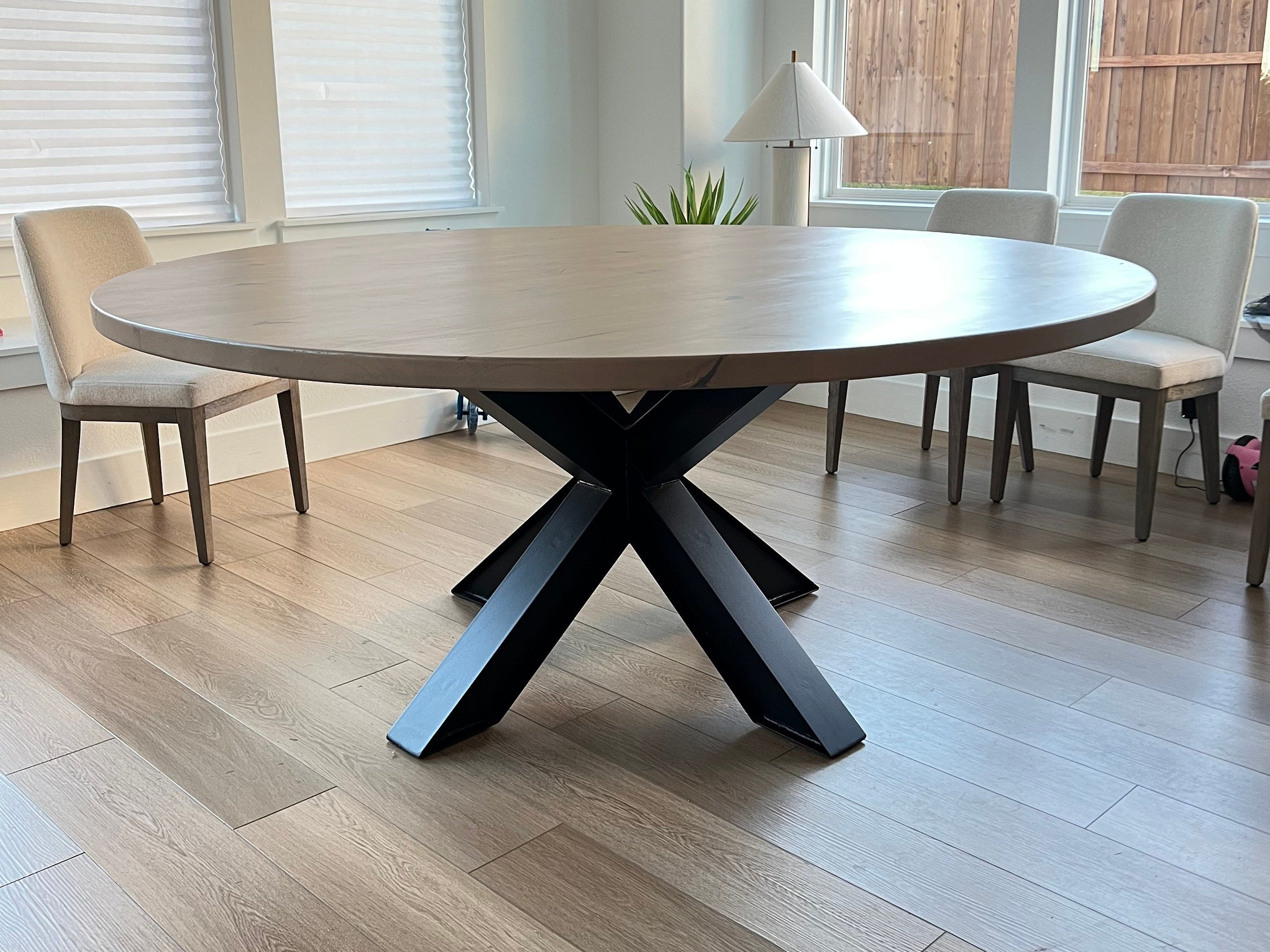 72 Modern Round Dining Table Alder, Hardwood Table, Steel Frame ...