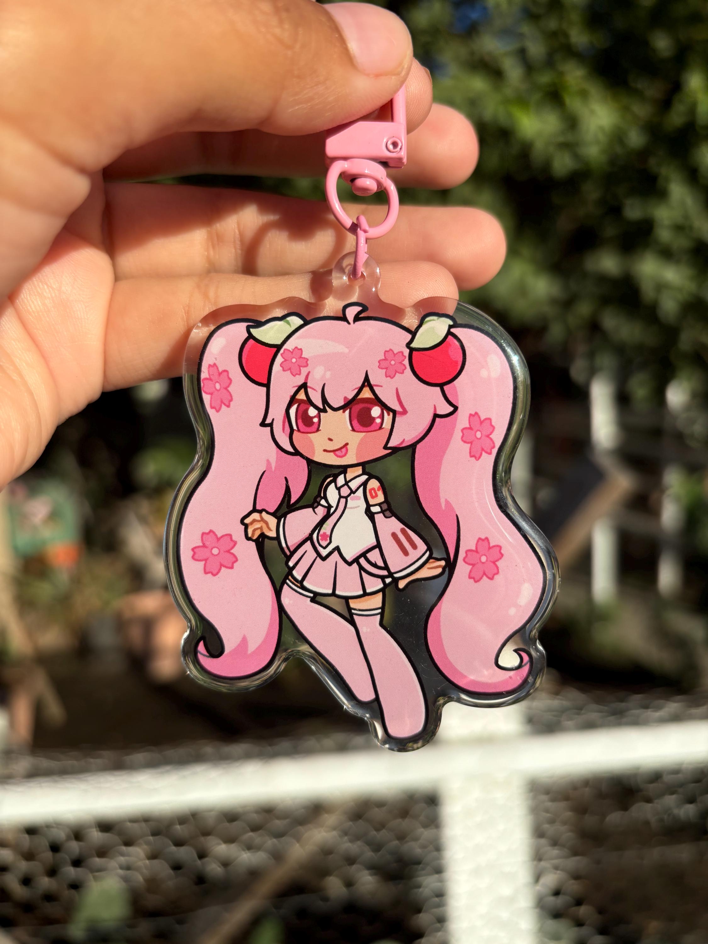 Hatsune Miku and Sakura Miku Vocaloid Singer Acrylic Keychain Epoxy ...
