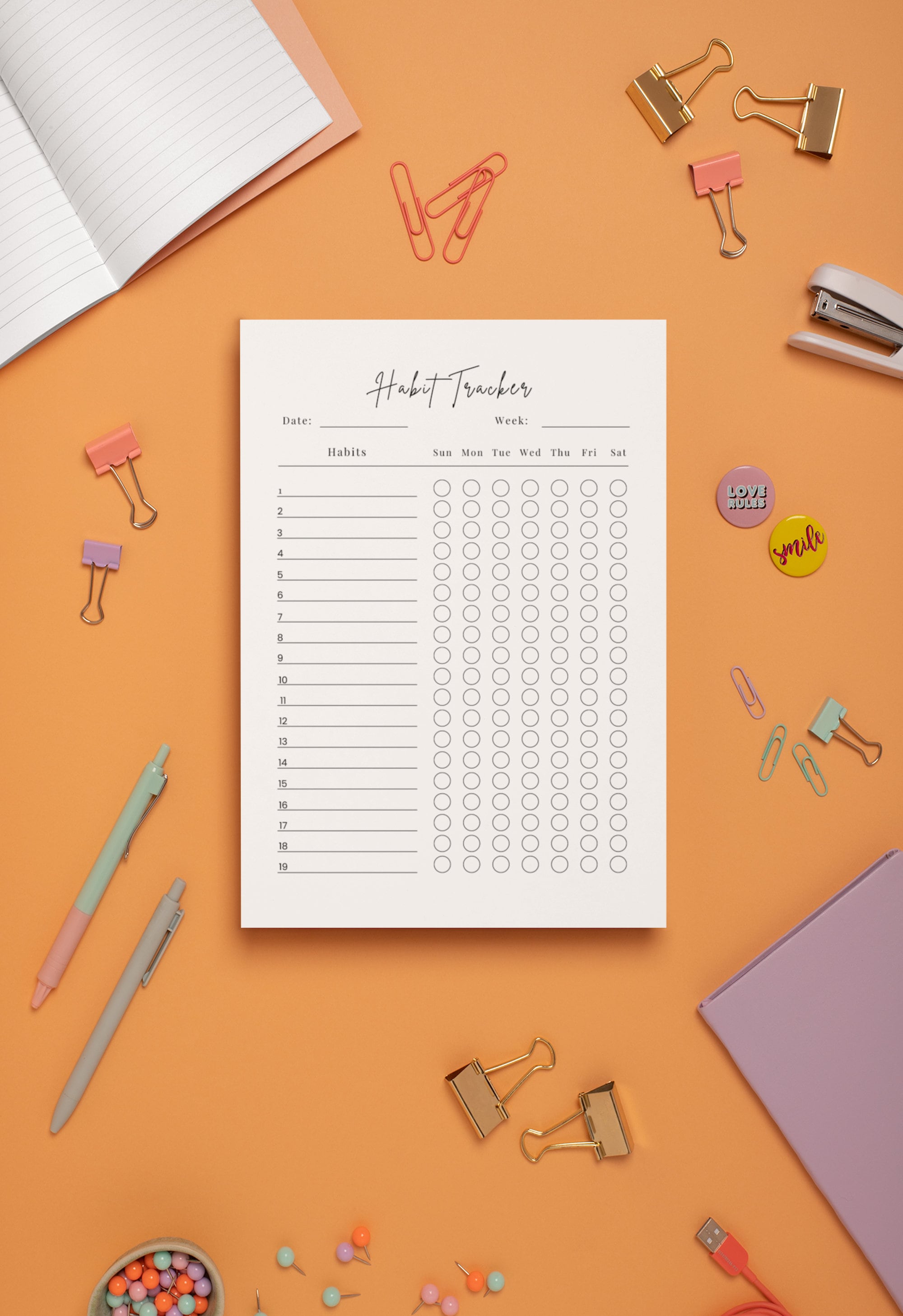 Weekly Habit Tracker Printable, Instant Download, Minimal Daily ...