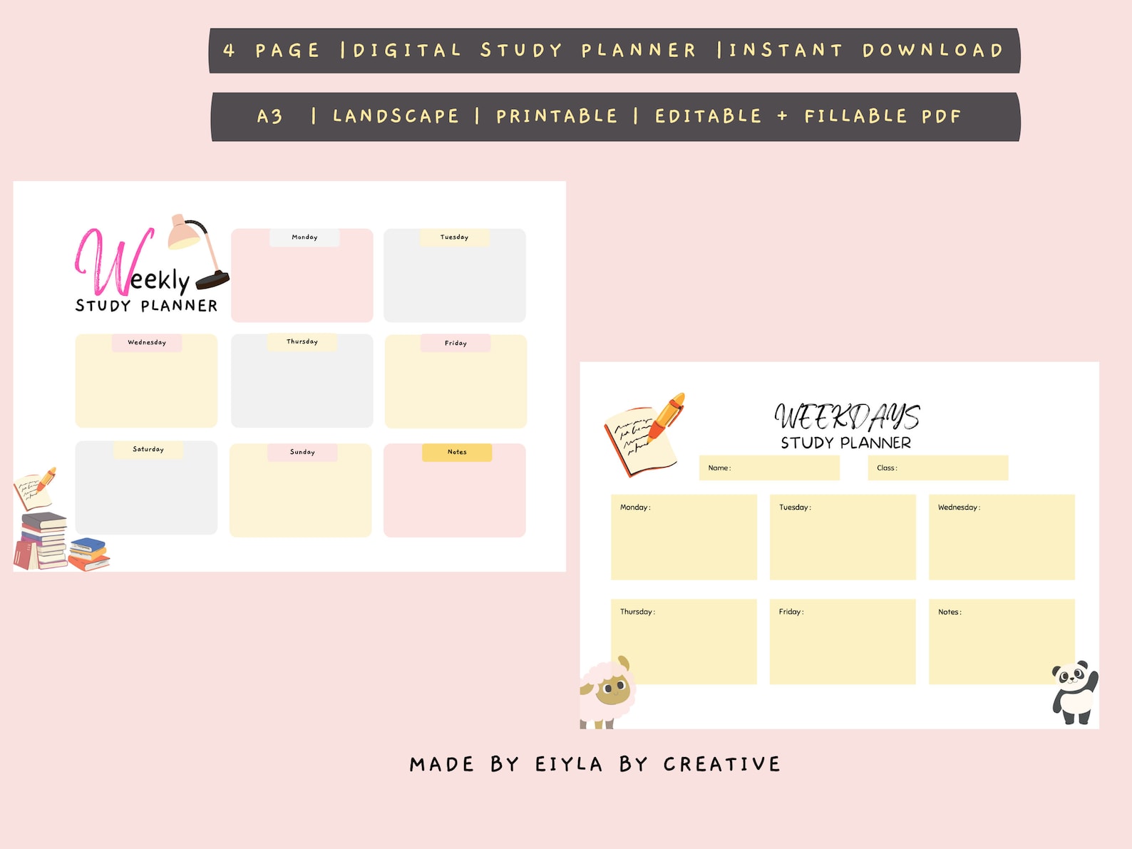 4 Page of Digital Study Planner/ Class Schedule / Printable Planner ...