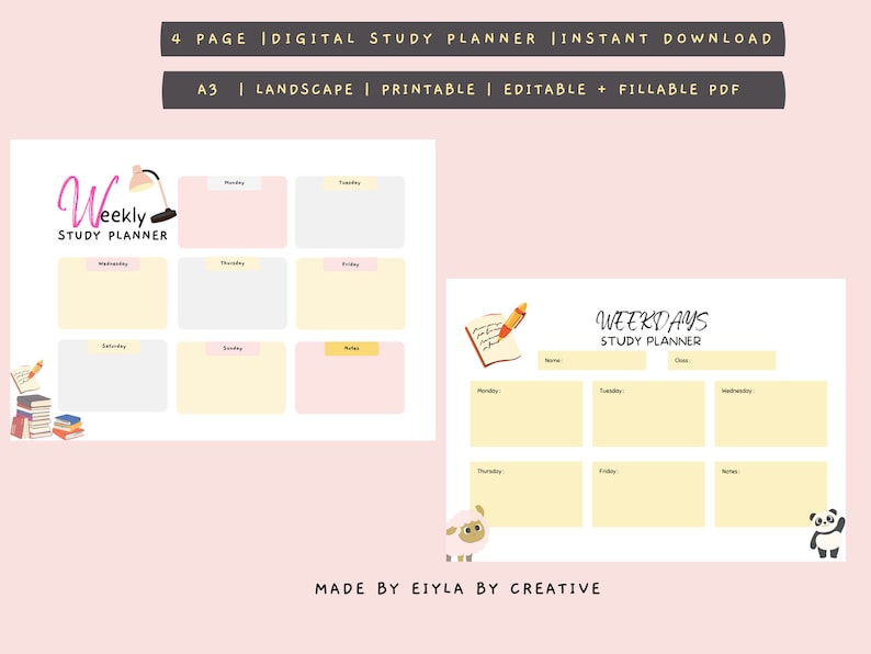4 Page of Digital Study Planner/ Class Schedule / Printable Planner ...