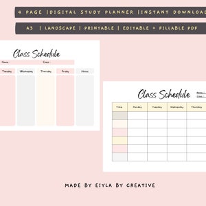 4 Page of Digital Study Planner/ Class Schedule / Printable Planner ...