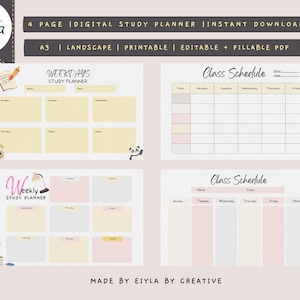 4 Page of Digital Study Planner/ Class Schedule / Printable Planner /planner Set/instant ...