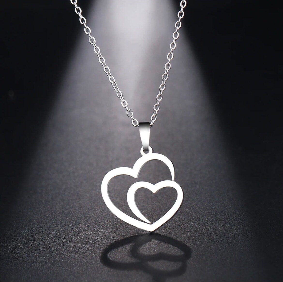 Double Heart Pendant Necklace, Necklace for Women, 2 Heart Necklace ...