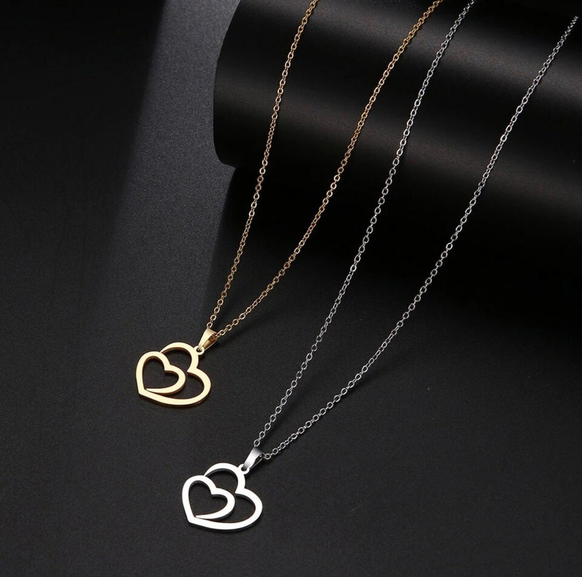 Double Heart Pendant Necklace, Necklace for Women, 2 Heart Necklace ...