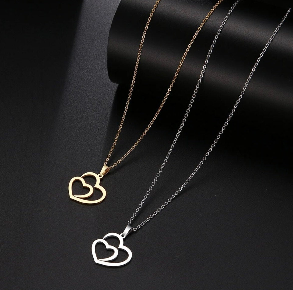 Double Heart Pendant Necklace, Necklace for Women, 2 Heart Necklace ...