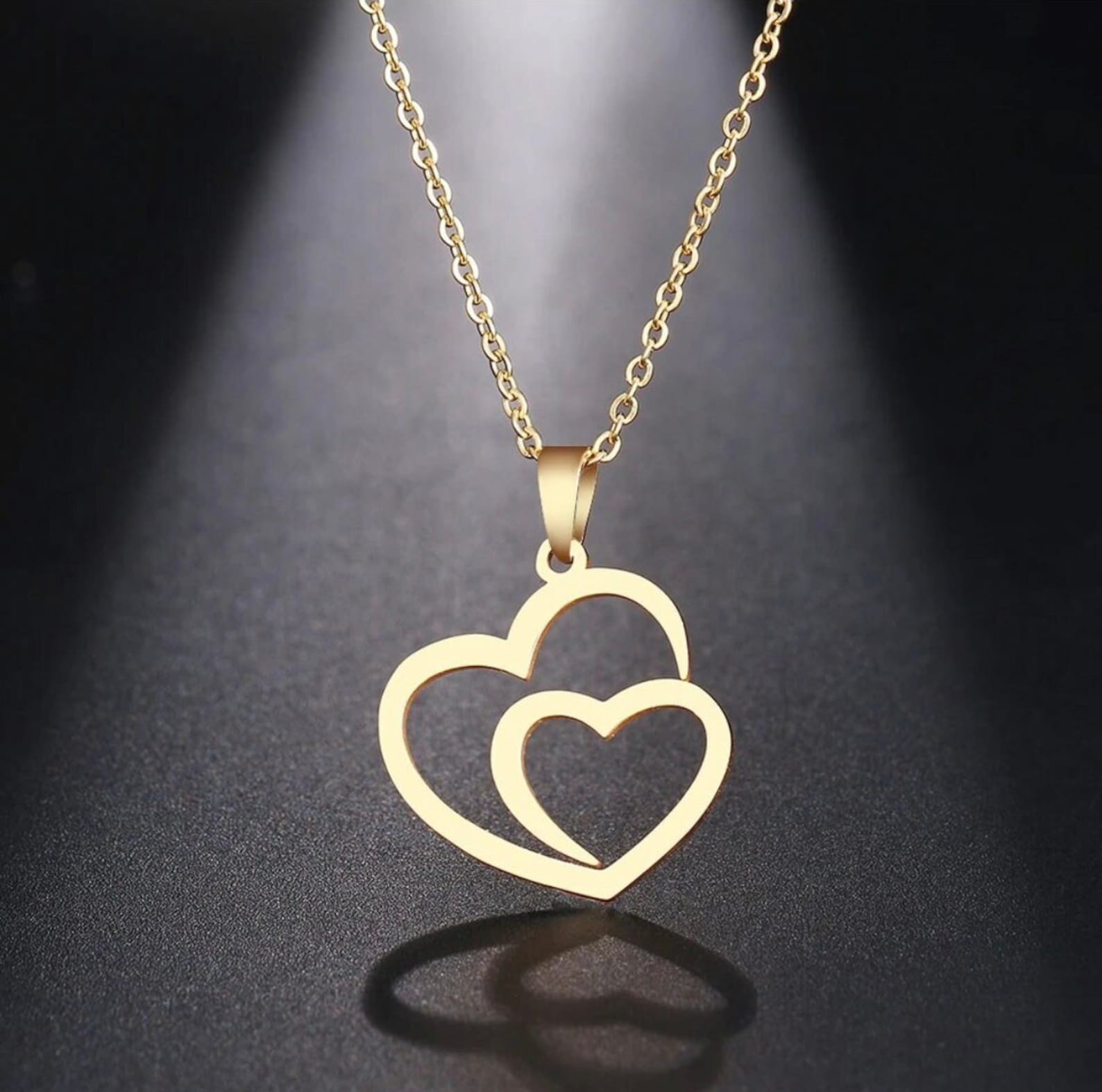 Double Heart Pendant Necklace, Necklace for Women, 2 Heart Necklace ...