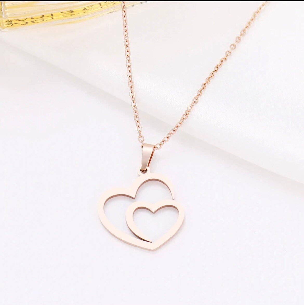 Double Heart Pendant Necklace, Necklace for Women, 2 Heart Necklace ...