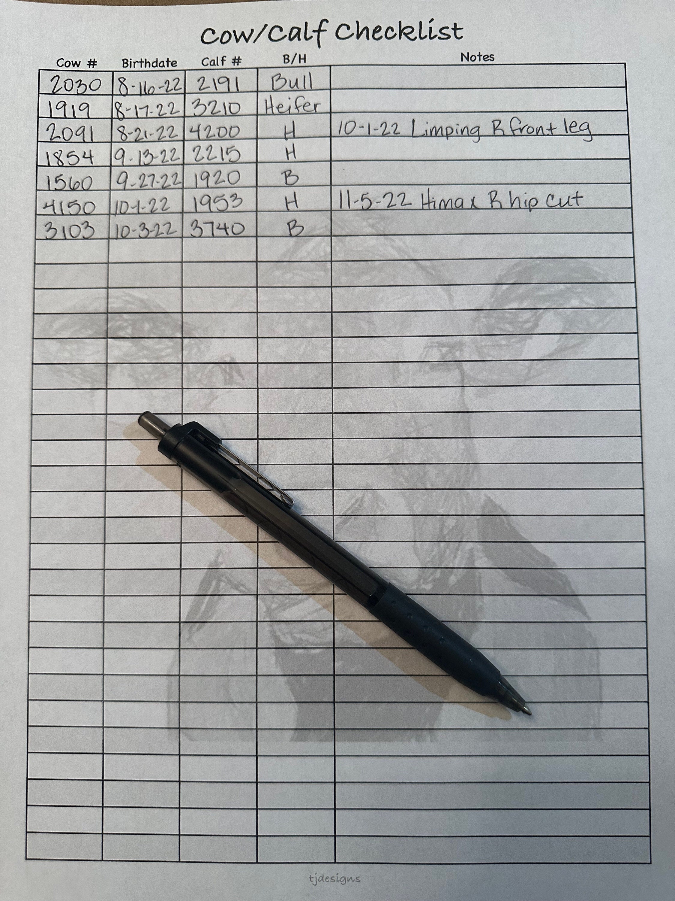 Cow Calf Checklist - Etsy