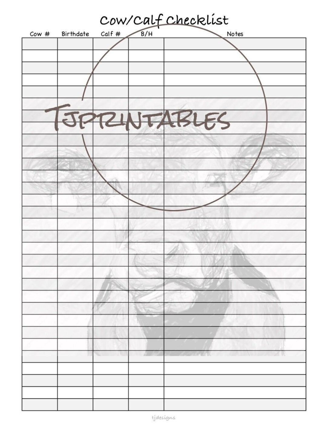 Cow Calf Checklist - Etsy