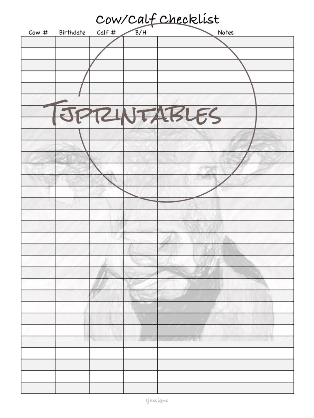 Cow Calf Checklist - Etsy