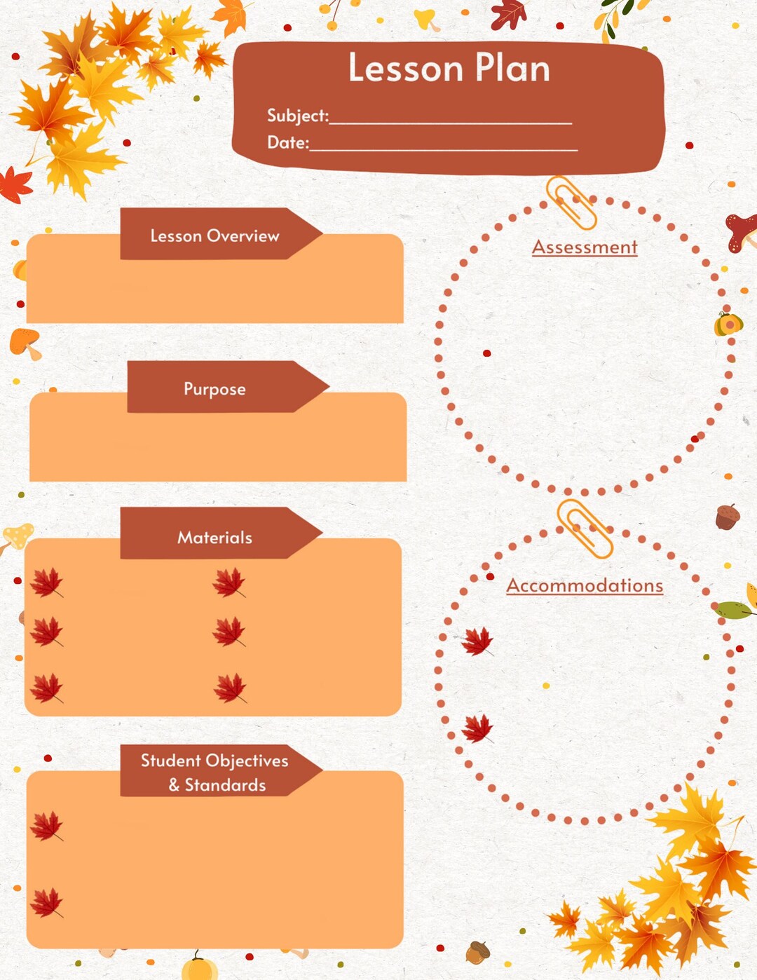 Fall Lesson Plan Template + Weekly Planner - Etsy