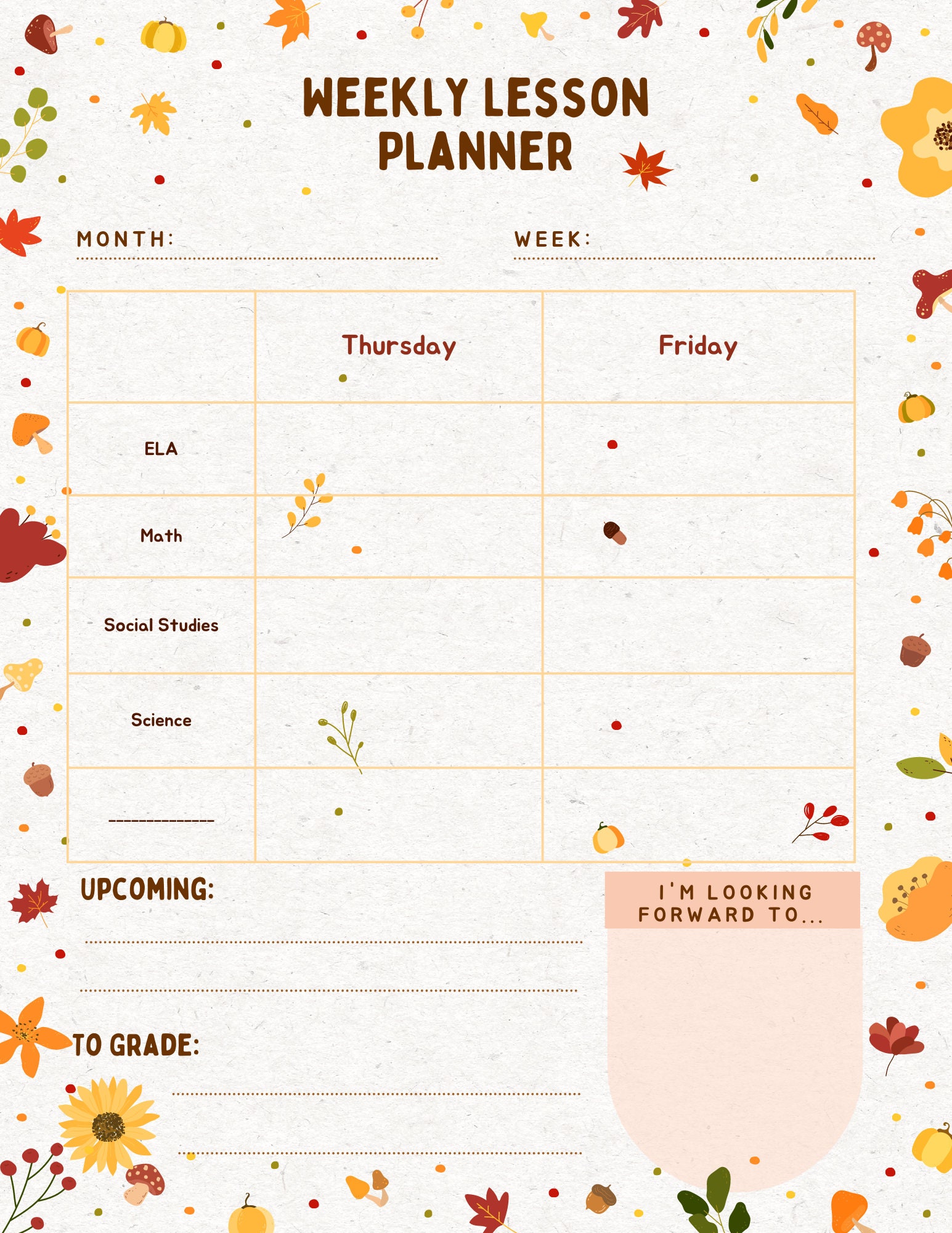 Fall Lesson Plan Template + Weekly Planner - Etsy