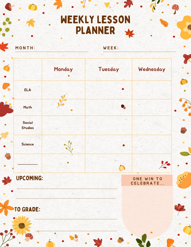 Fall Lesson Plan Template + Weekly Planner - Etsy
