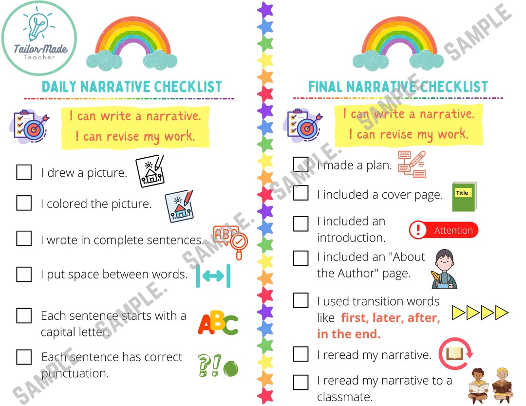 Primary Grades Narrative Checklist - Etsy