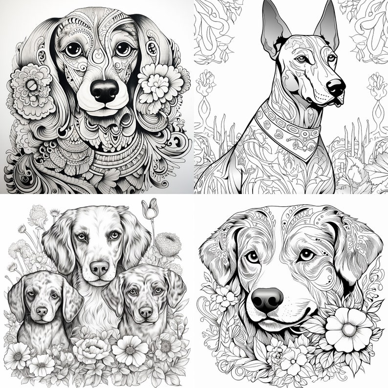 Dog Coloring Book, 30 Coloring Pages - Etsy