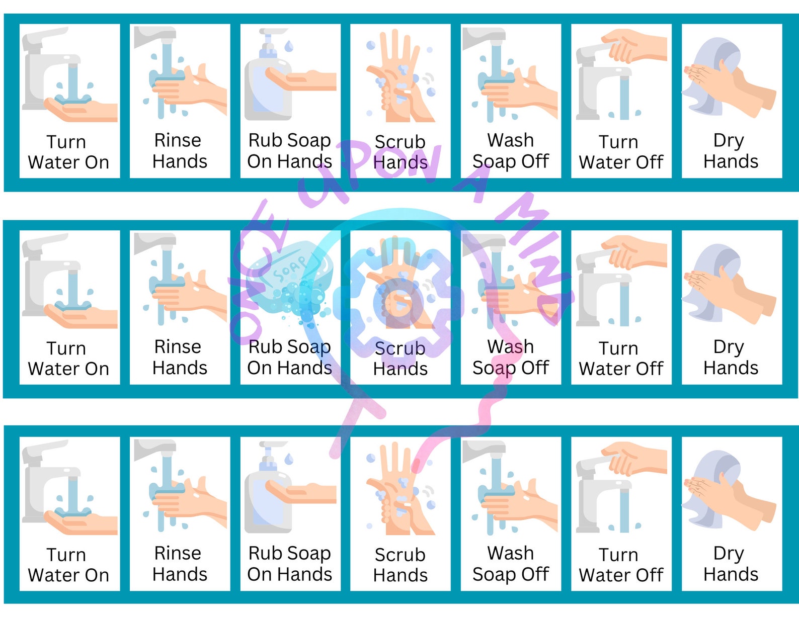 Hand Washing & Toothbrushing Visual Aid, Step by Step Hygiene, Get ...