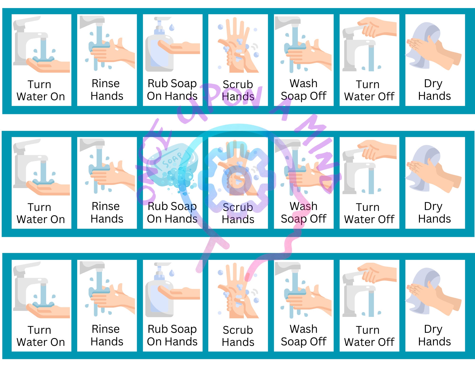 Hand Washing & Toothbrushing Visual Aid, Step by Step Hygiene ...