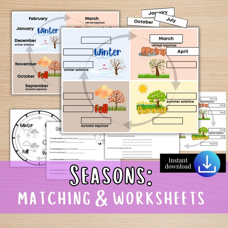 Seasons: Match the Months Worksheets, Writing Months, First Grade ...