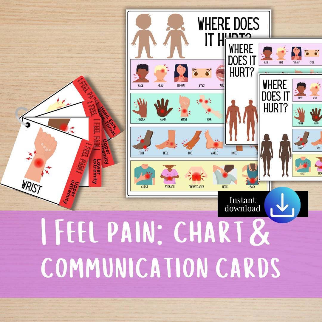 Autism Communication Cards & Chart, I Feel Pain Visual, Special Needs ...