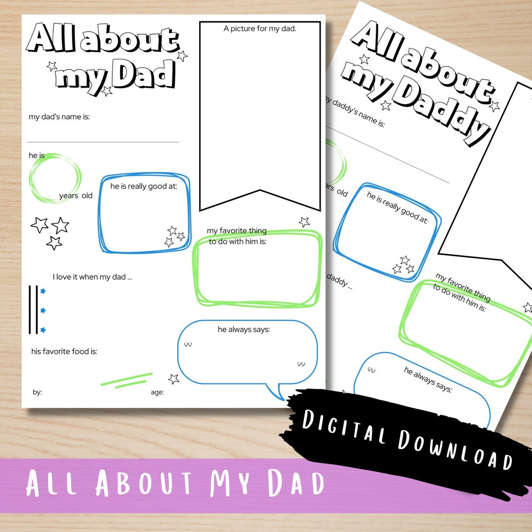 All About My Dad, All About My Daddy, Father Day Printable, Fathers Day ...