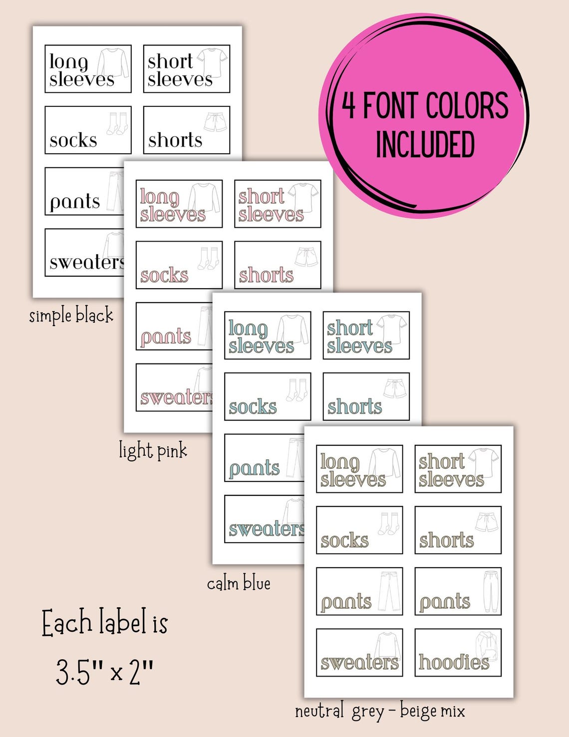Clothing Labels, Closet Drawer Labels, Dresser Drawer Labels, Printable ...
