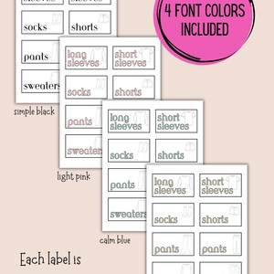 Clothing Labels, Closet Drawer Labels, Dresser Drawer Labels, Printable ...