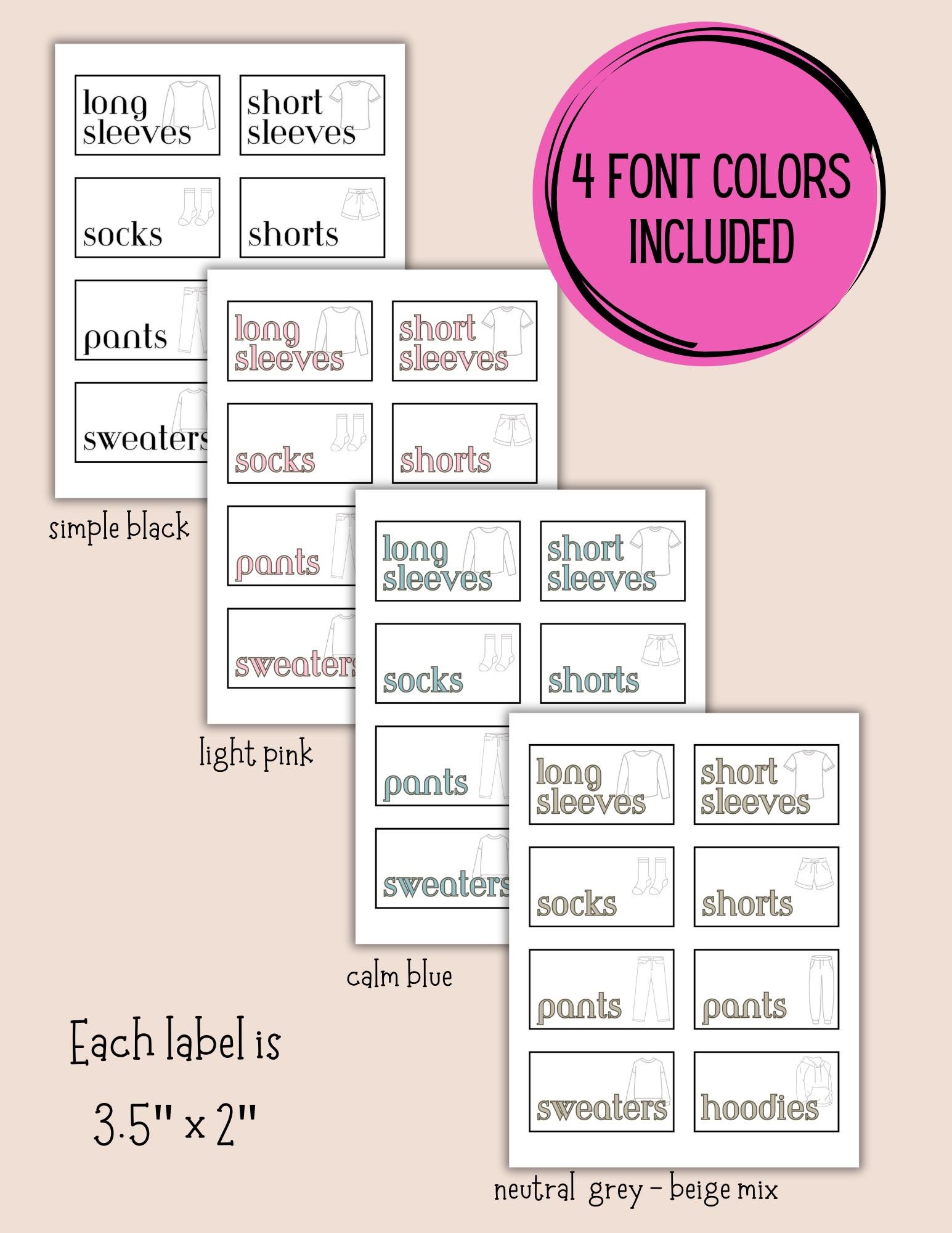 Clothing Labels, Closet Drawer Labels, Dresser Drawer Labels, Printable ...